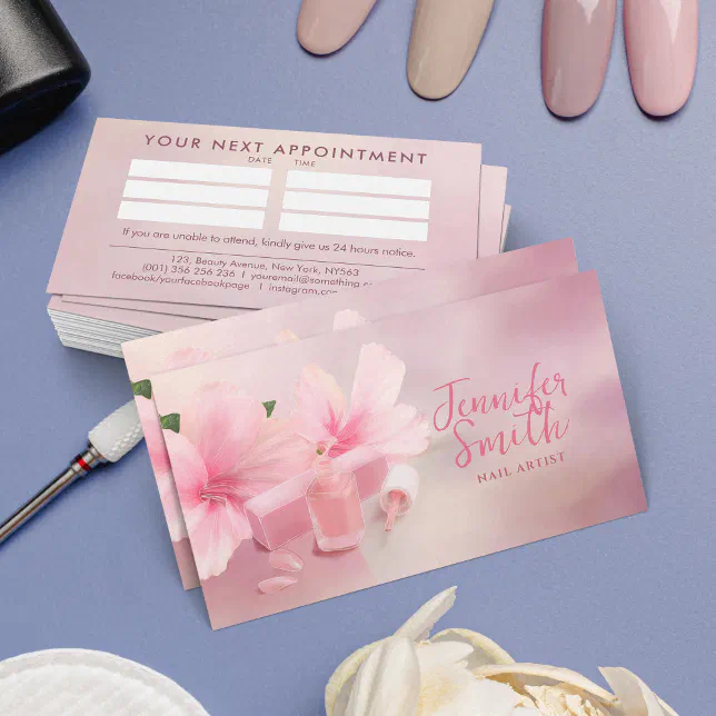 Nail Artist Gentle Pastel Rose Business Card | Zazzle