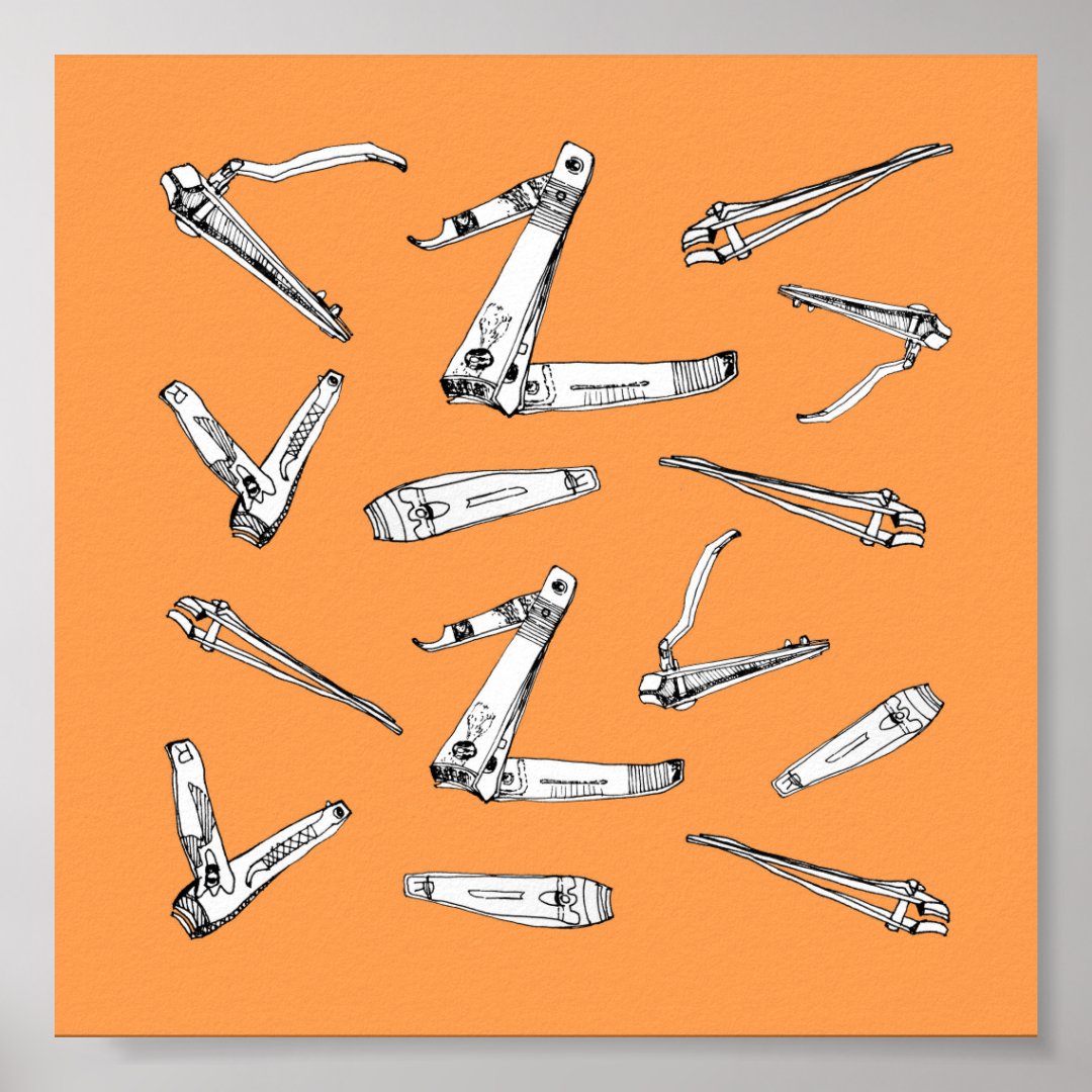 Nail clippers in Orange Illustrated Art Poster | Zazzle