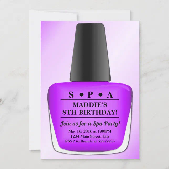 Nail Polish Birthday Invitation Purple Spa Party | Zazzle