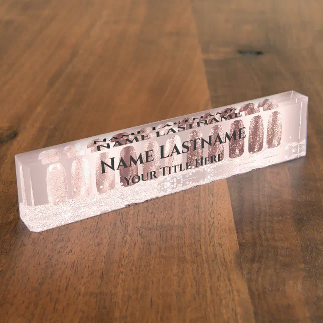 Nail Salon Artist Rose Blush Elegant Custom Name Desk Name Plate | Zazzle