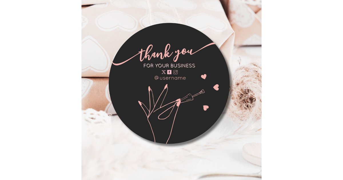 Nail Salon Business Branding Thank you Card Classic Round Sticker | Zazzle