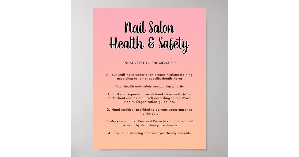 Nail Salon Health Pink Pastel Color Covid Safety Poster | Zazzle