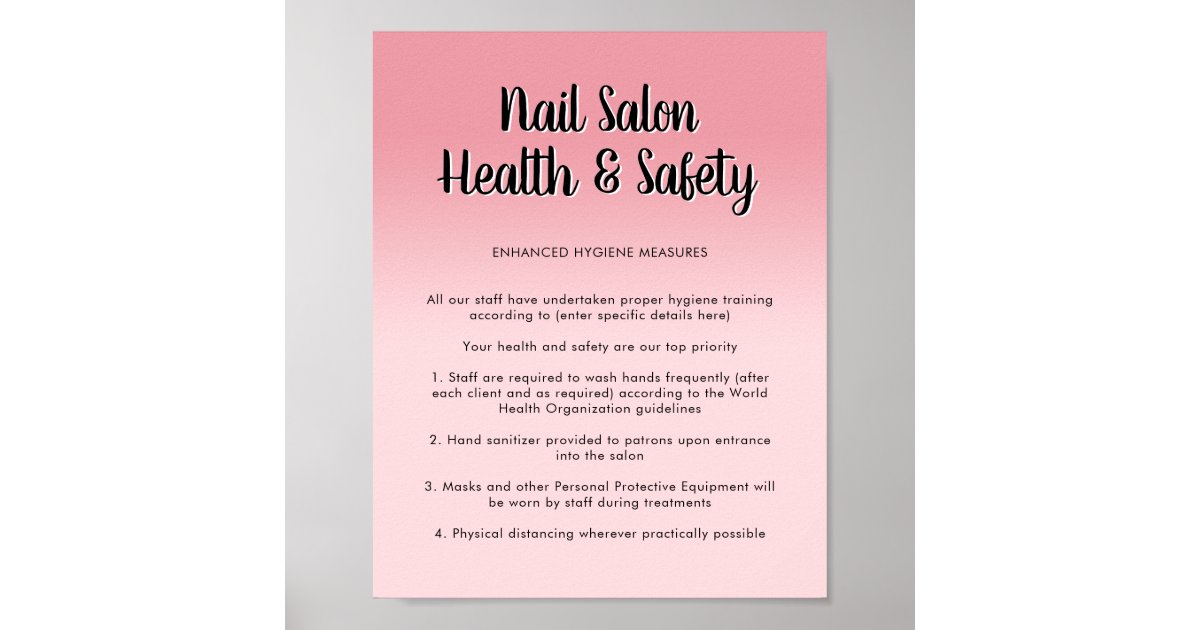 Nail Salon Health Pink Script Font Covid Safety Poster | Zazzle
