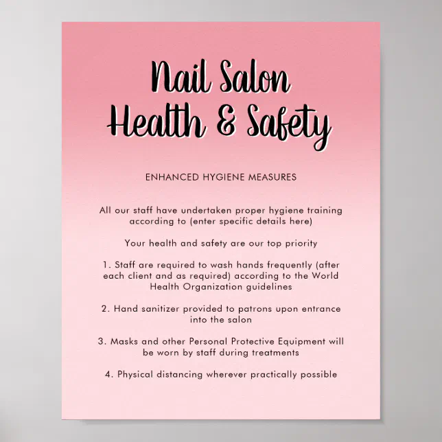 Nail Salon Health Pink Script Font Covid Safety Poster | Zazzle