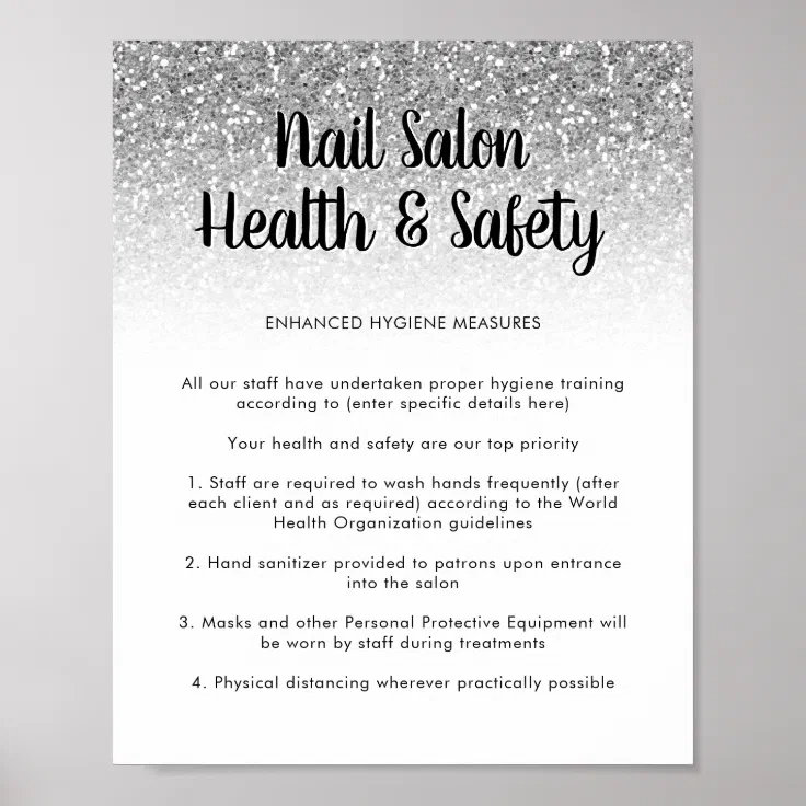 Nail Salon Health Safety Poster Silver Glitter | Zazzle