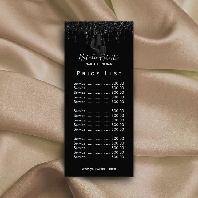 Nail Salon Manicurist Black Drips Price List Rack Card | Zazzle
