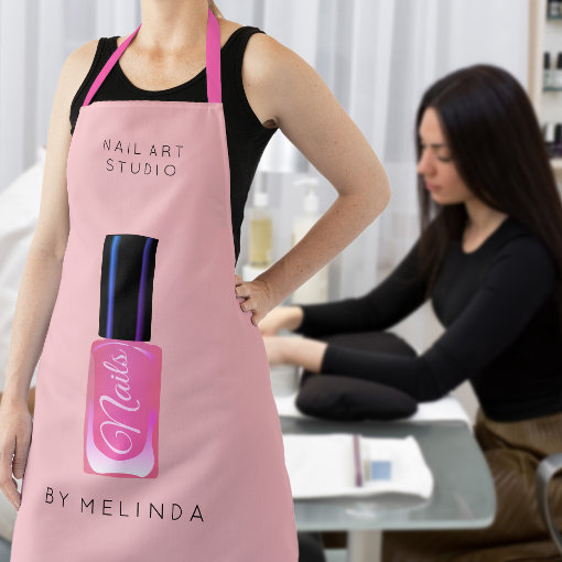 Nail salon manicurist modern pink polish apron | Zazzle