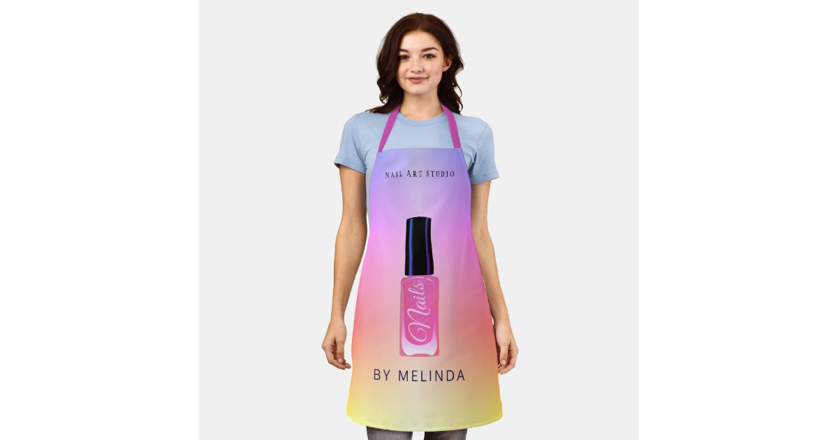 Nail salon manicurist modern polish colorful apron | Zazzle