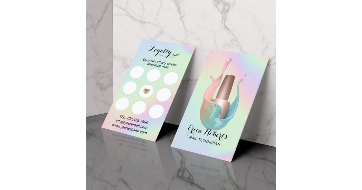Nail Salon Polish Bottle Pastel Unicorn Splash Loyalty Card | Zazzle