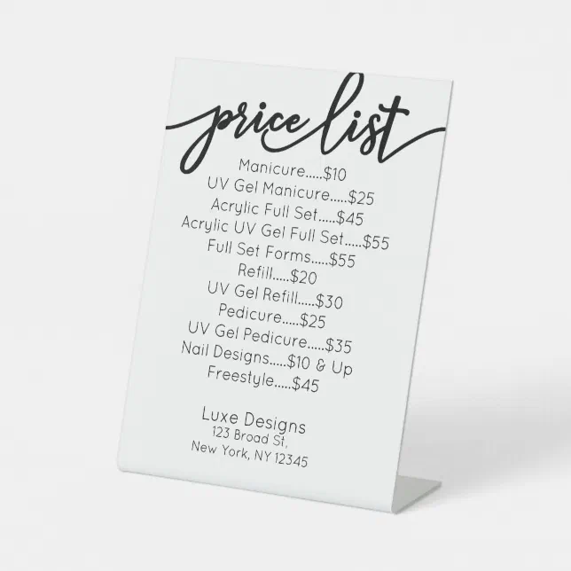 Nail Salon Supplies Glitter Drips Price List Menu Pedestal Sign | Zazzle