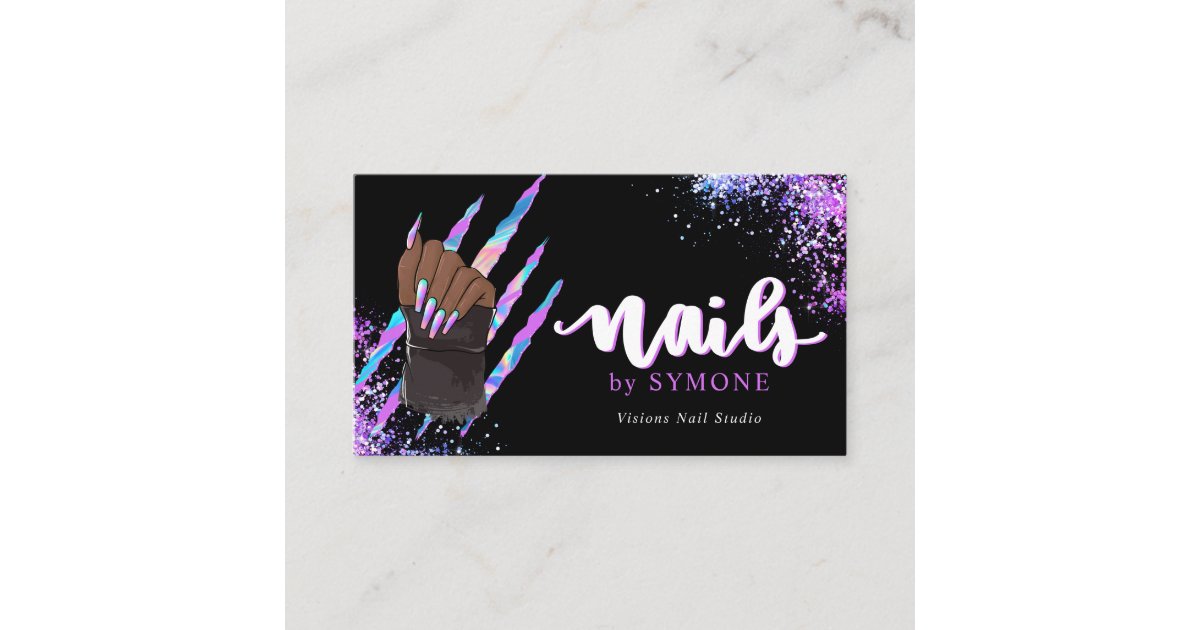 Nail Tech Bold Holographic Your Logo Business Card | Zazzle