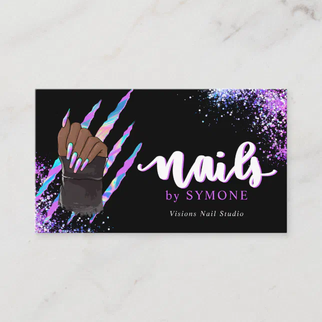 Nail Tech Bold Holographic Your Logo Business Card | Zazzle