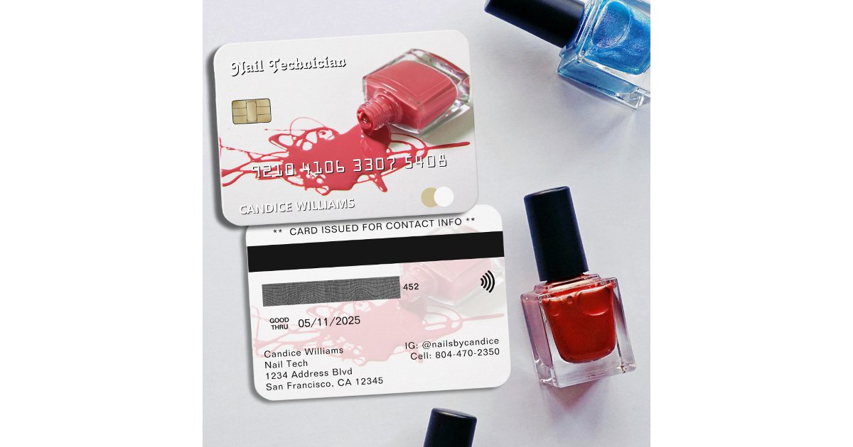 Nail Tech Polish Credit Debit Business Card | Zazzle
