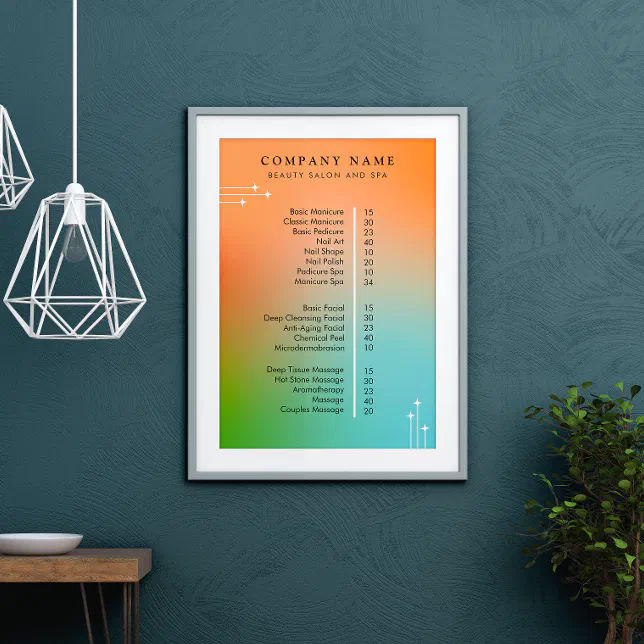 Nail Tech Price Menu List Holographic Gradient Poster | Zazzle