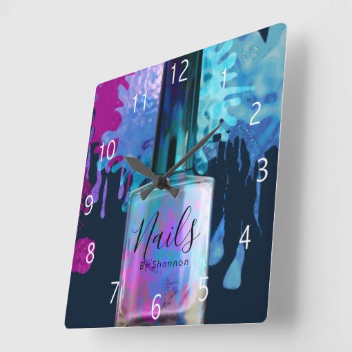 Nail Technician Colourful Splatter Design Square Wall Clock | Zazzle