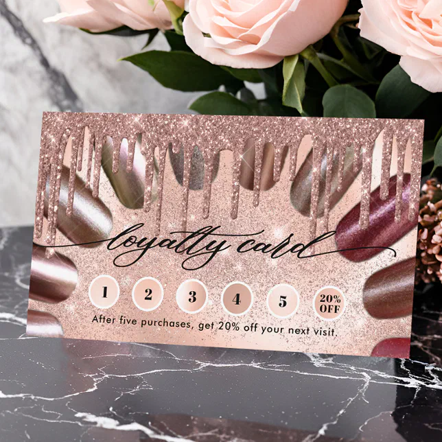Nail Technician Modern Rose Gold Loyalty Card | Zazzle