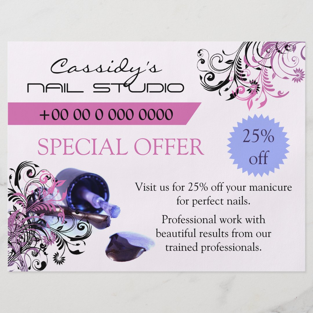 Nail Technician / Nail Bar Promotional Flyer | Zazzle