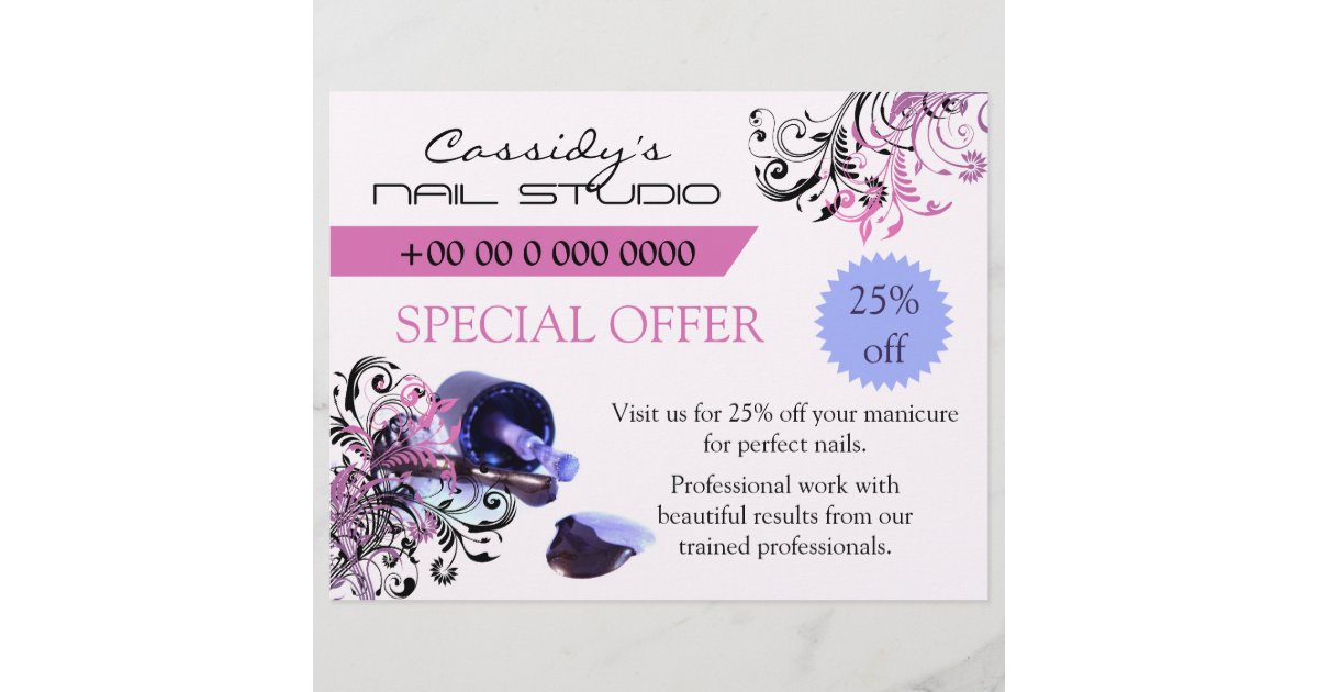 Nail Technician / Nail Bar Promotional Flyer | Zazzle