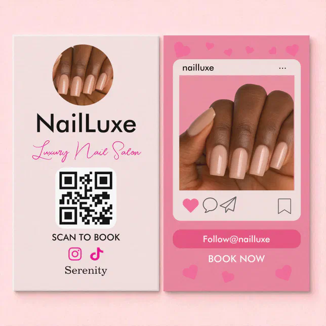 Nail Technician Pink Instagram QR Code Photo Business Card | Zazzle