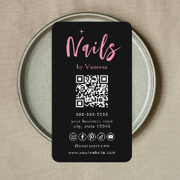 Nail Technician Qr Code Nails Art Salon Black Pink Business Card | Zazzle