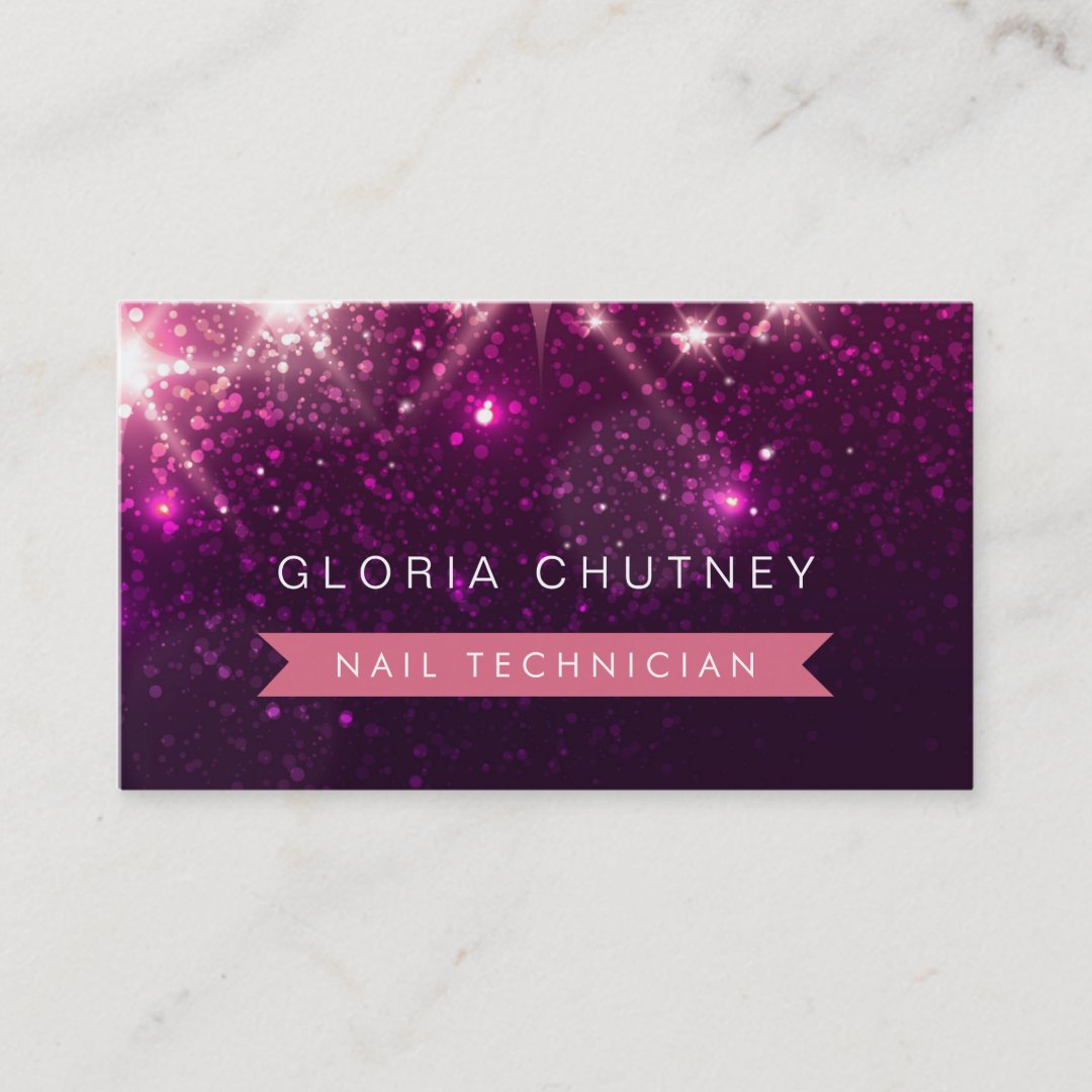 Nail Technician - Trendy Pink Glitter Business Card | Zazzle