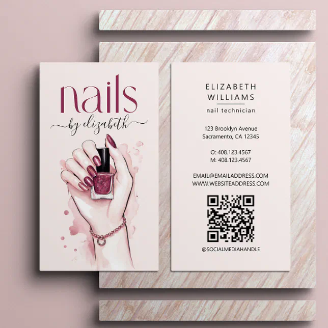 Nail Technician Watercolor QR Code Business Card | Zazzle