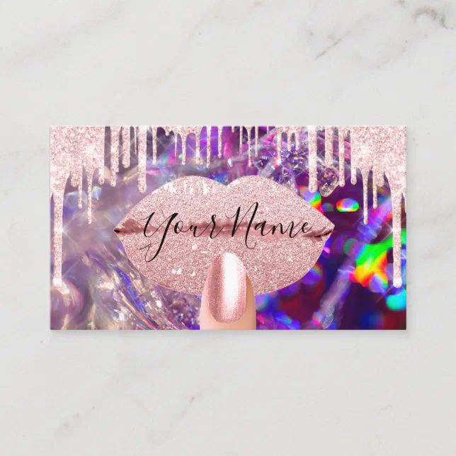 Nails Manicure Makeup Holographic Kiss Lips VIP Business Card | Zazzle