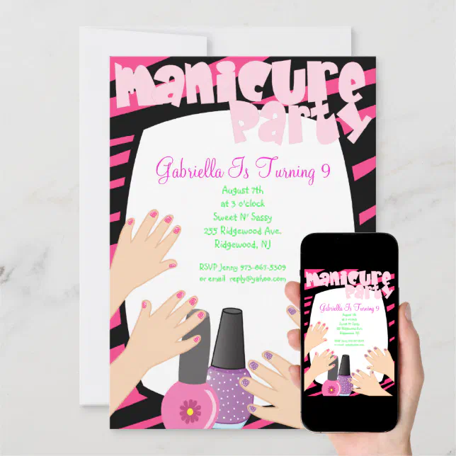 Nails, Nails, Nails Manicure Spa Birthday Party Invitation | Zazzle