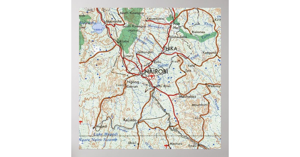Nairobi Kenya Topographic Map Poster | Zazzle