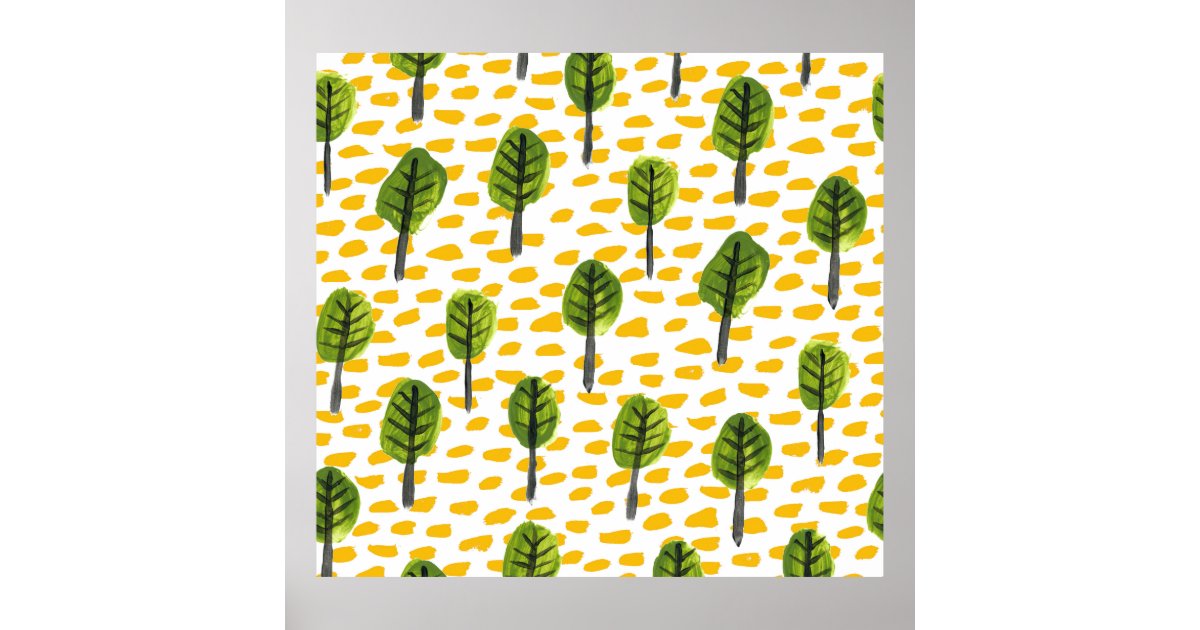 Naive Green Black Tree Pattern Poster | Zazzle
