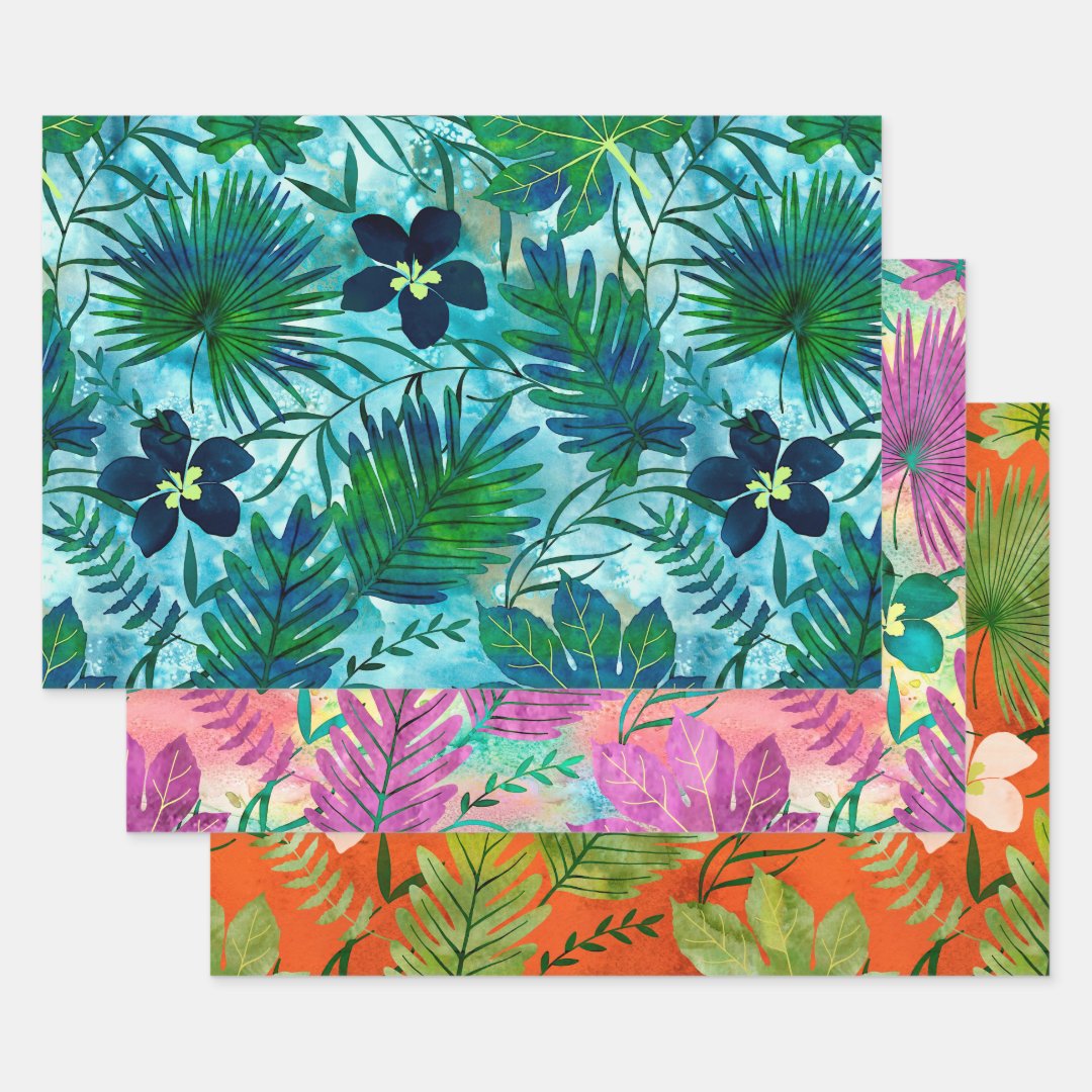Nalani Hawaiian Tropical Garden Trio Wrapping Paper Sheets | Zazzle