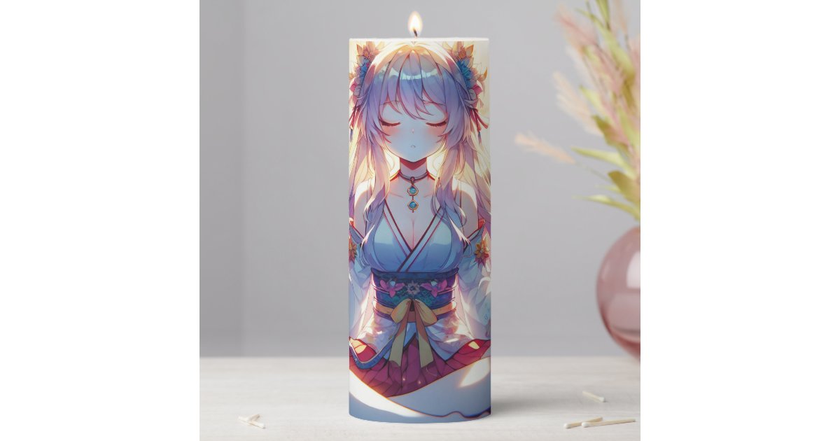 Namaste Anime Girl Meditating Pillar Candle | Zazzle
