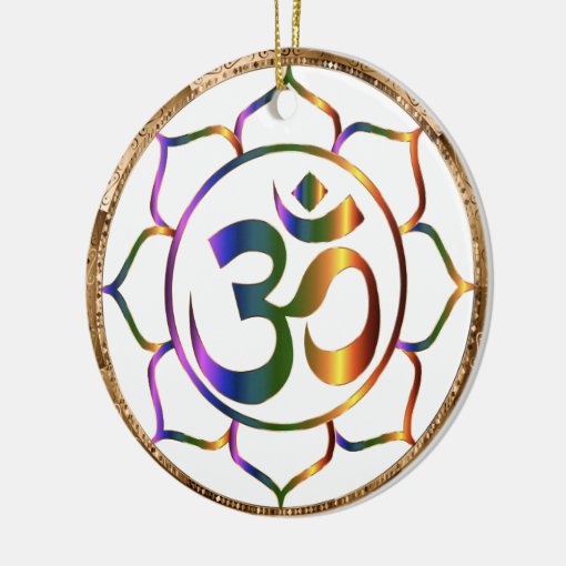 Namaste Aum (Om) & Lotus with Gold Bronze Border Ceramic Ornament | Zazzle