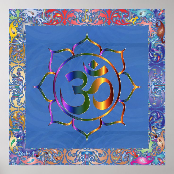 Namaste Aum Om & Lotus with Rainbow Vintage Border Poster | Zazzle