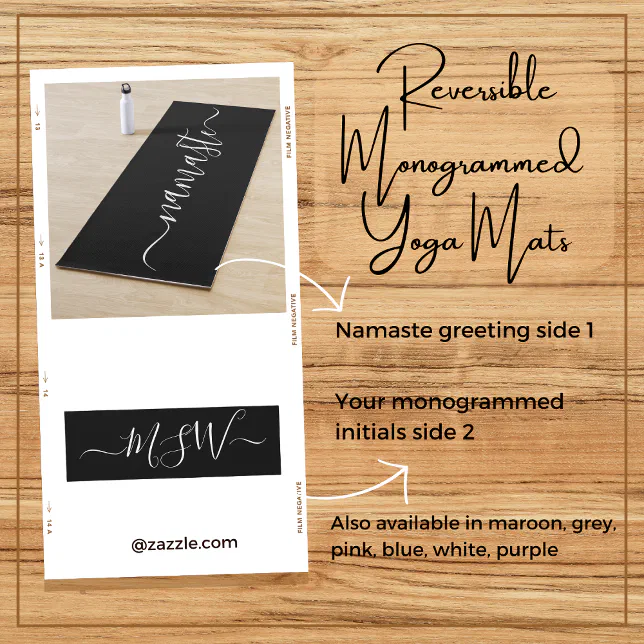 Namaste Initials Personalized Black White Yoga Mat | Zazzle