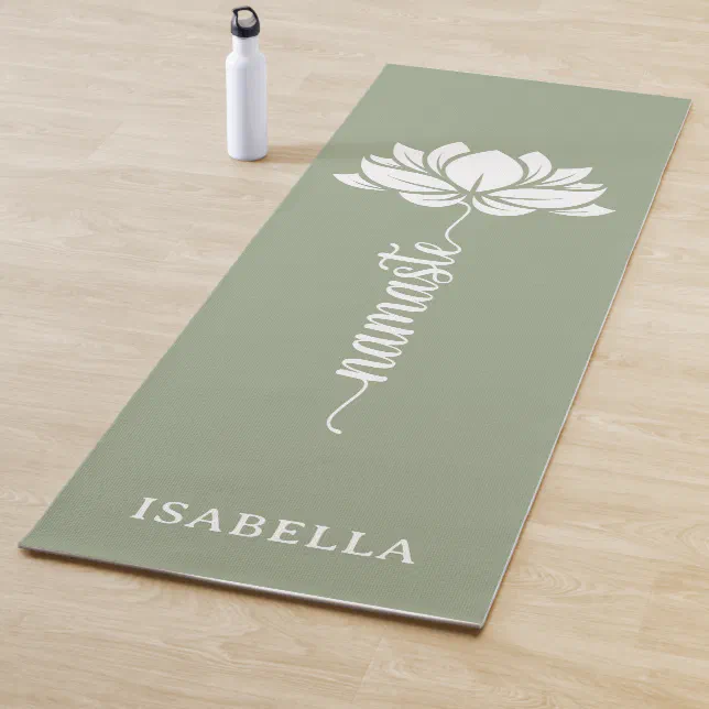 Namaste Lotus Flower Modern Green Custom Name Yoga Mat | Zazzle