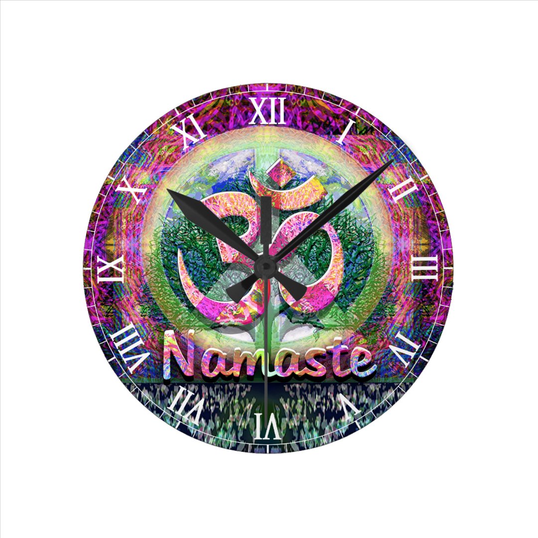 Namaste Peace Symbol Round Clock | Zazzle