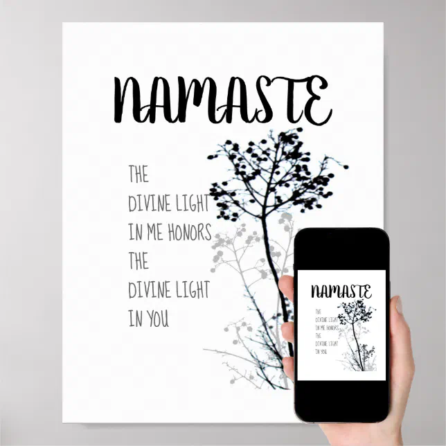 Namaste quote poster black and white nature art | Zazzle