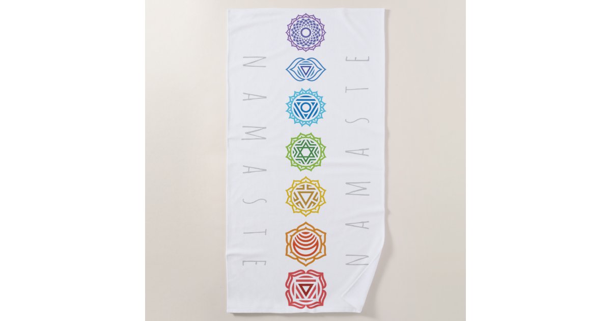 Namaste Rainbow Colored Chakras Beach Towel | Zazzle