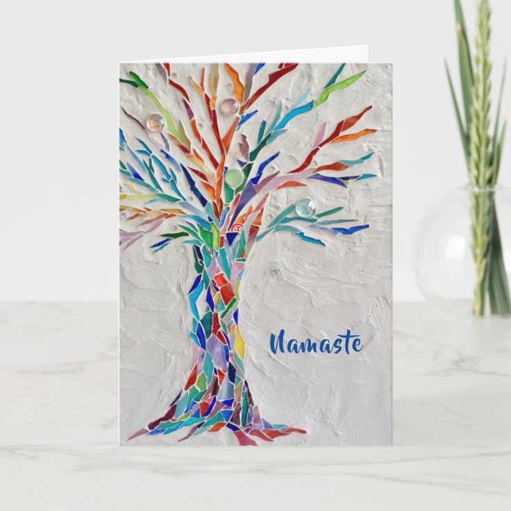 Namaste Rainbow Colors Tree of Life Card | Zazzle