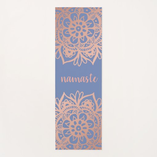 Namaste Rose Gold Mandala on Blue Yoga Mat | Zazzle
