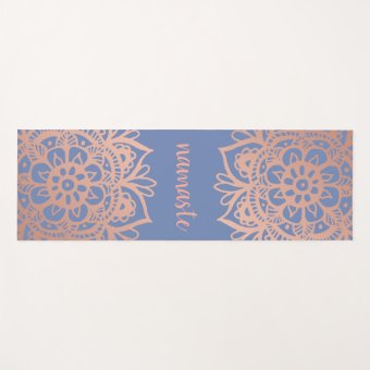 Namaste Rose Gold Mandala on Blue Yoga Mat | Zazzle