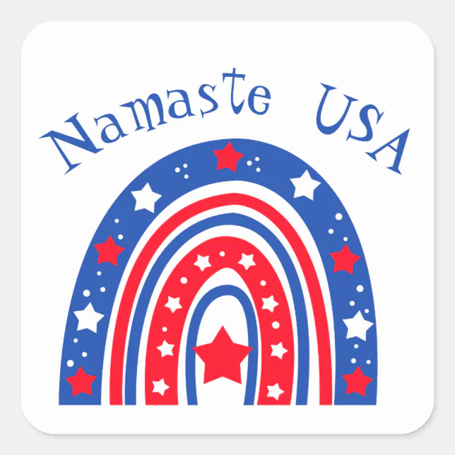 Namaste USA Patriotic Rainbow Square Sticker | Zazzle