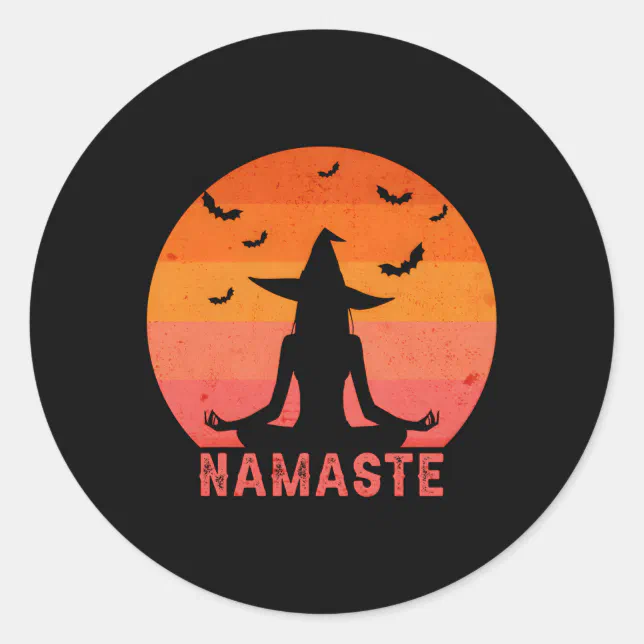 Namaste Witches Halloween Yoga Witch Classic Round Sticker | Zazzle