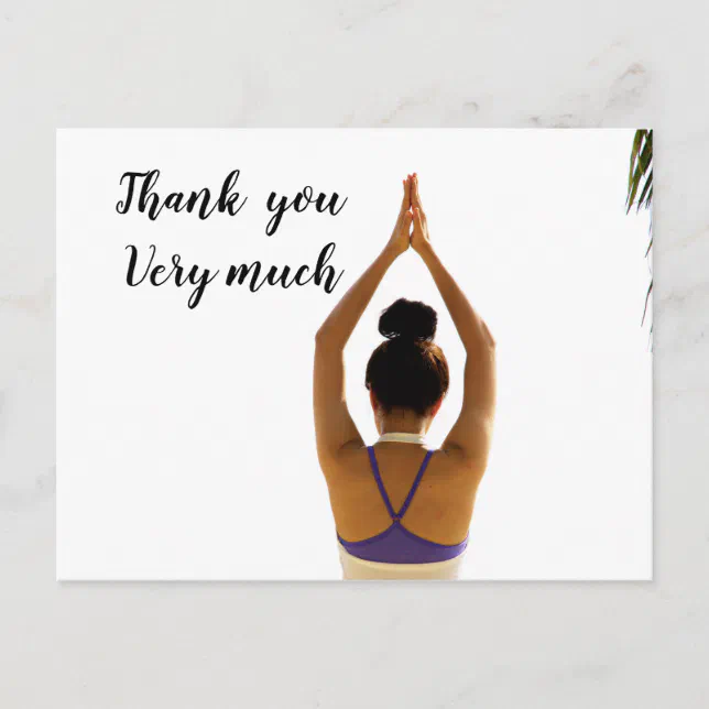 Namaste Yoga woman raise hand Thank you Postcard | Zazzle