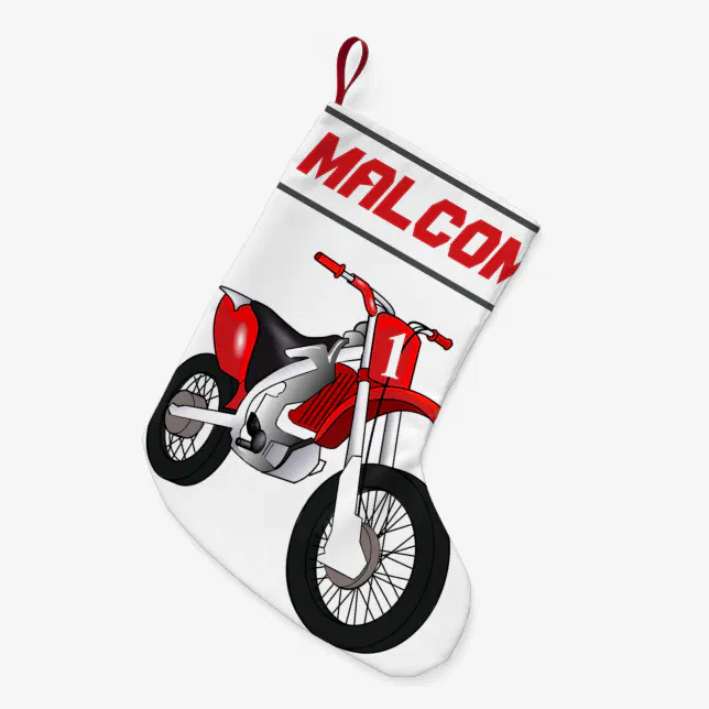 NAME and Age or Number Dirt Bike Motorcycle Small Christmas Stocking ...