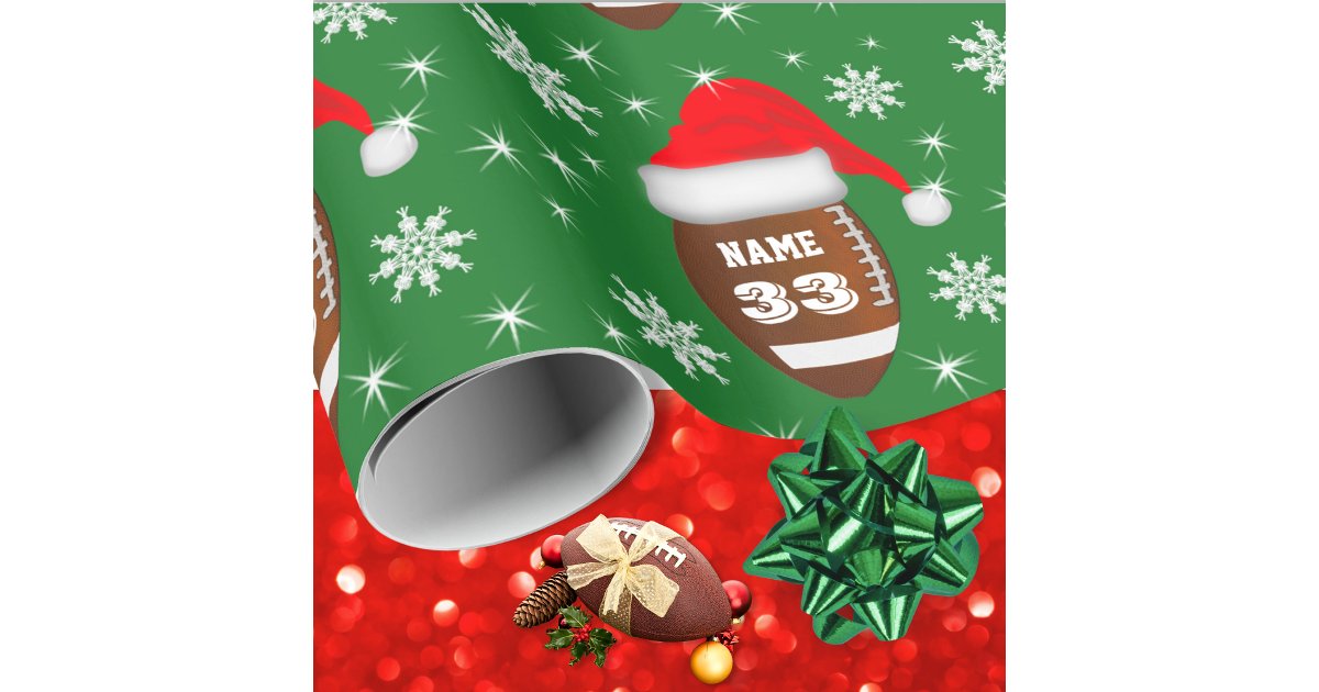 Name and Number Football Christmas Wrapping Paper | Zazzle