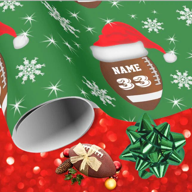 Name and Number Football Christmas Wrapping Paper | Zazzle