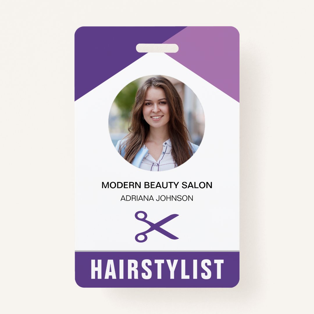 Name and Photo Beauty Salon Hair Stylist ID Card Badge | Zazzle