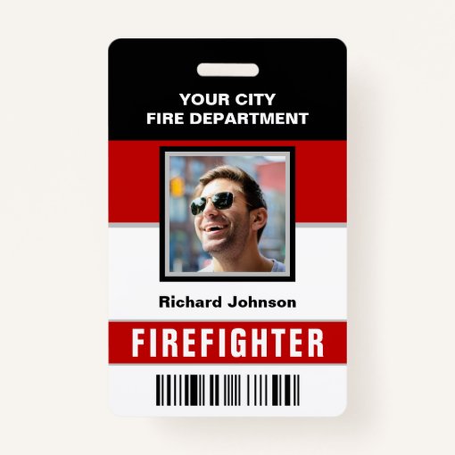 Name and Photo Fire Department Firefighter ID Card Badge | Zazzle
